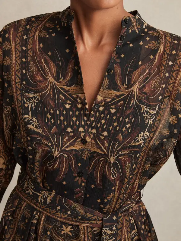 REISS Botanical-print Chiffon Mini Dress