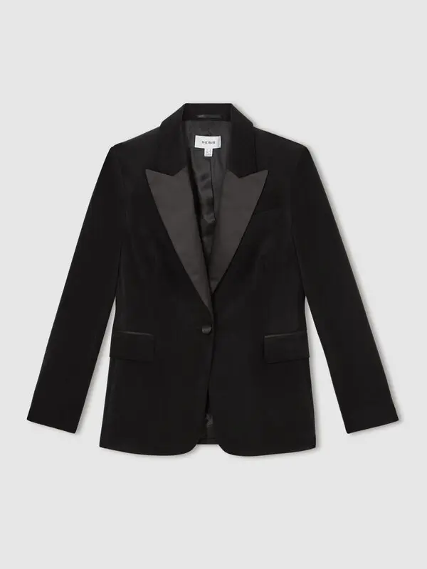 REISS Adaline Velvet Single-breasted Blazer