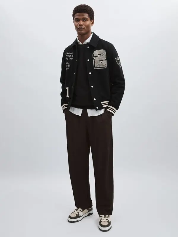 LES DEUX Wool-blend Varsity Jacket - Black