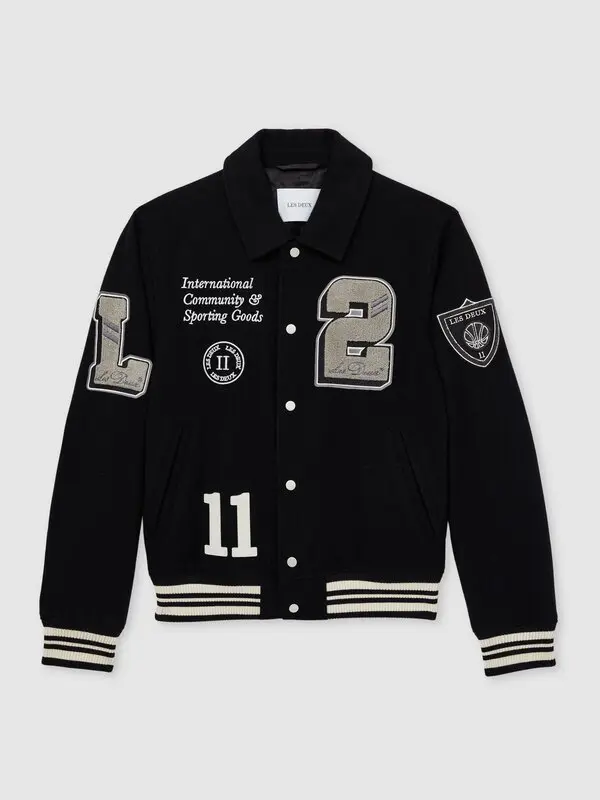 LES DEUX Wool-blend Varsity Jacket - Black