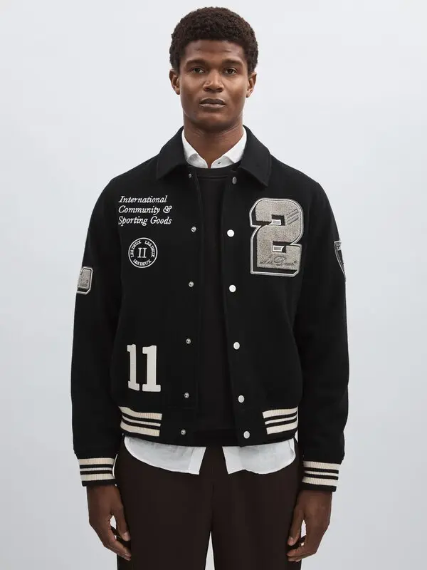 LES DEUX Wool-blend Varsity Jacket - Black