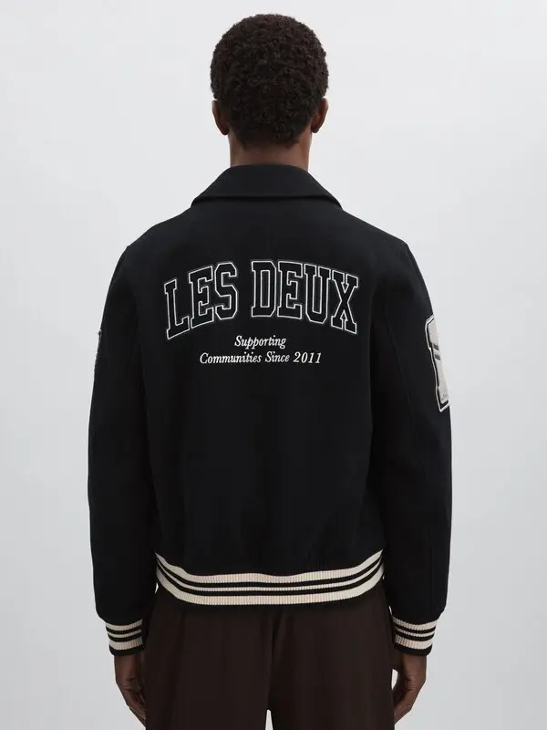 LES DEUX Wool-blend Varsity Jacket - Black
