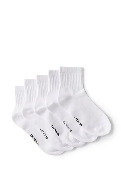 COTTON ON 5-pack Quarter Crew Socks - White