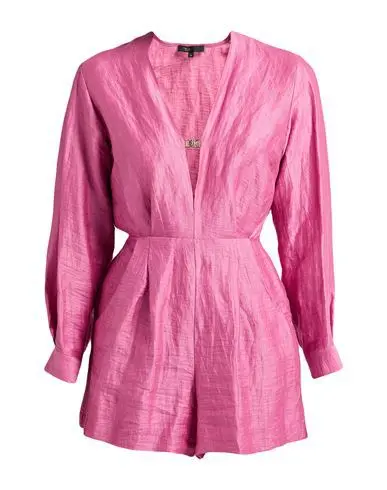 Maje Playsuit In Linen, Polyamide And Brass - Pink