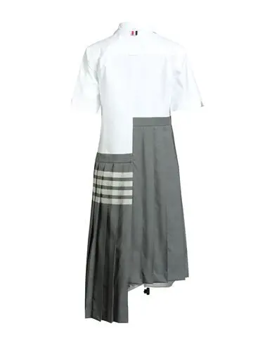 Thom Browne 4-Bar Pleated Asymmetric Mixed Media Wool & Cotton Shirtdress in Medium Grey at Nordstrom, Size 2 Us