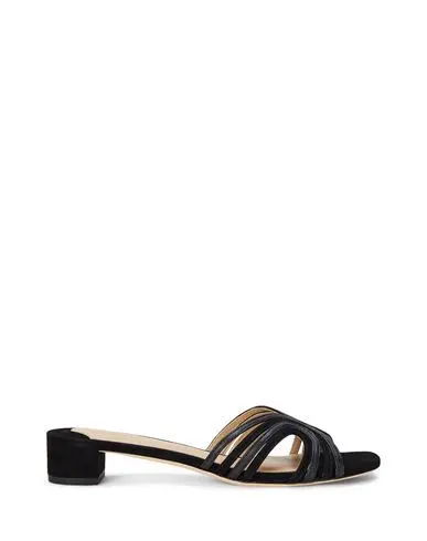 Ralph Lauren Suede And Leather Multistrap Square Toe Block Heel Sandals
