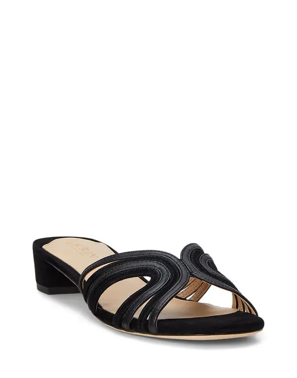Ralph Lauren Suede And Leather Multistrap Square Toe Block Heel Sandals