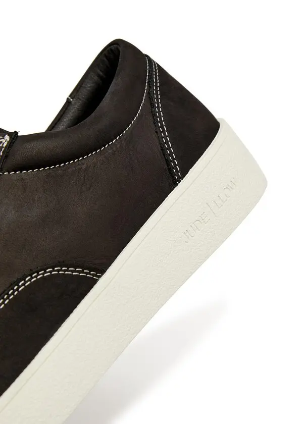 JUDE LLOW Panelled Nubuck Leather Lace-up Sneakers - Black