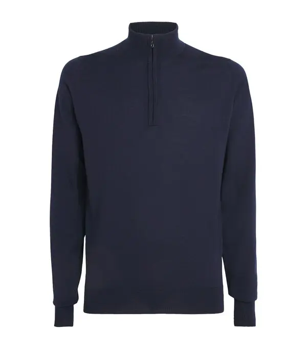 John Smedley Merino Wool Quarter-zip Sweater - Navy