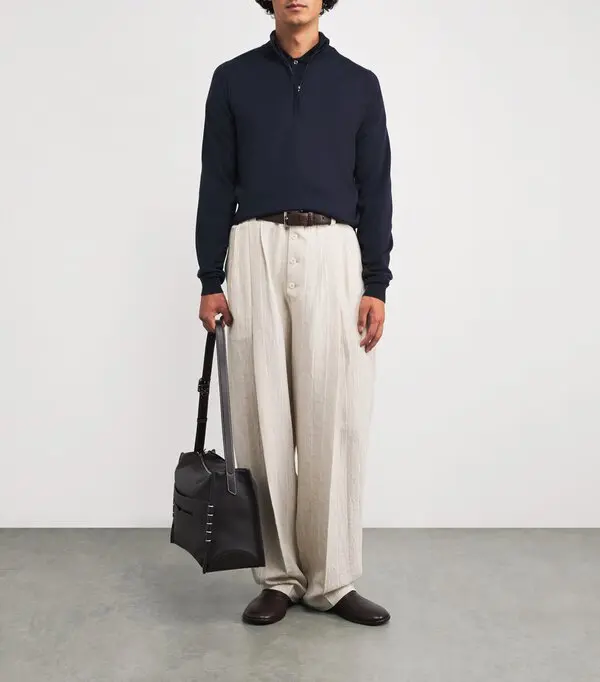 John Smedley Merino Wool Quarter-zip Sweater - Navy