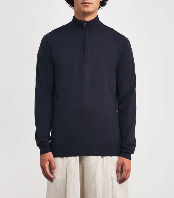 John Smedley Merino Wool Quarter-zip Sweater - Navy