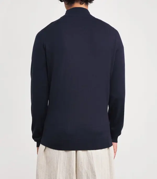 John Smedley Merino Wool Quarter-zip Sweater - Navy