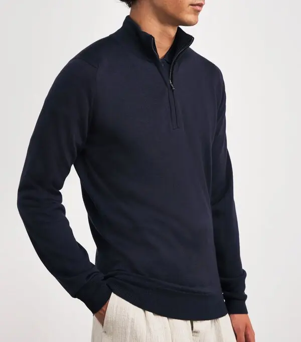 John Smedley Merino Wool Quarter-zip Sweater - Navy