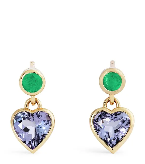EMILY P. WHEELER Heart-shaped Emerald And Tanzanite Fine Earrings - Gold
