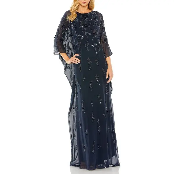 Mac Duggal Embellished Mesh High Neck Trapeze Gown - Midnight
