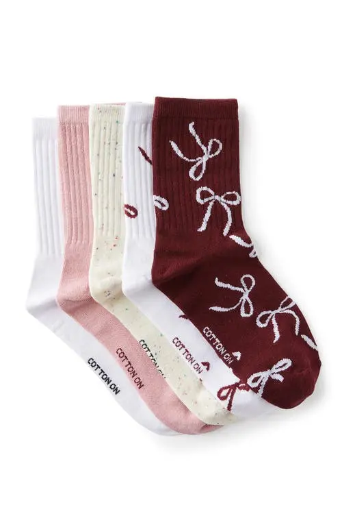 COTTON ON 5-pack Crew Socks - Ruby Pink Bow Mix
