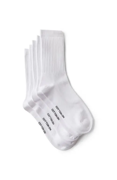 COTTON ON 5 Pack Crew Socks - White