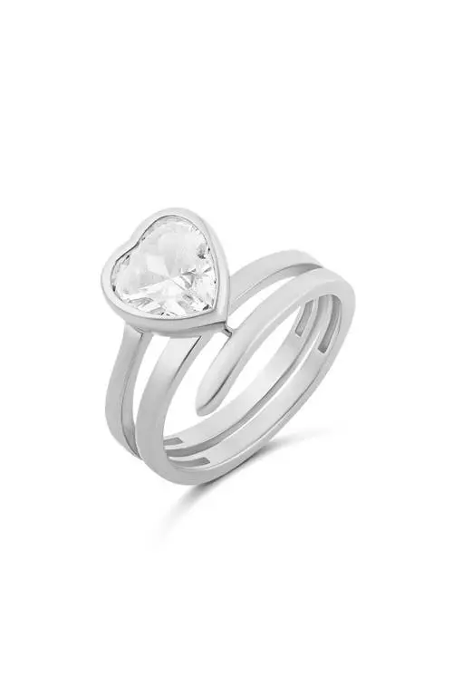 SHYMI Heart Cut Cubic Zirconia Spiral Statement Ring - Silver