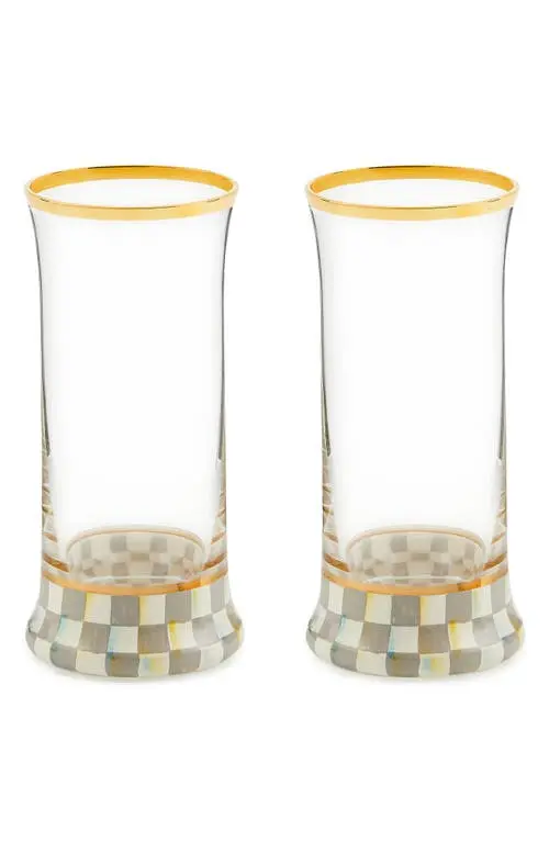 MACKENZIE-CHILDS Sterling Check® Set Of 2 Highball Glasses - Grey