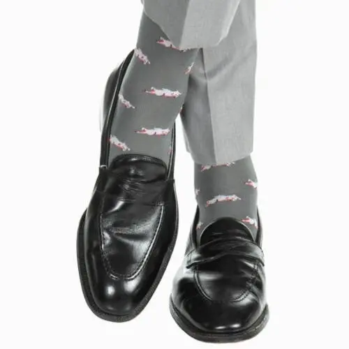 Trafalgar Penelope's Flying Pigs Over-the-calf Mercerized Cotton Novelty Socks - Grey
