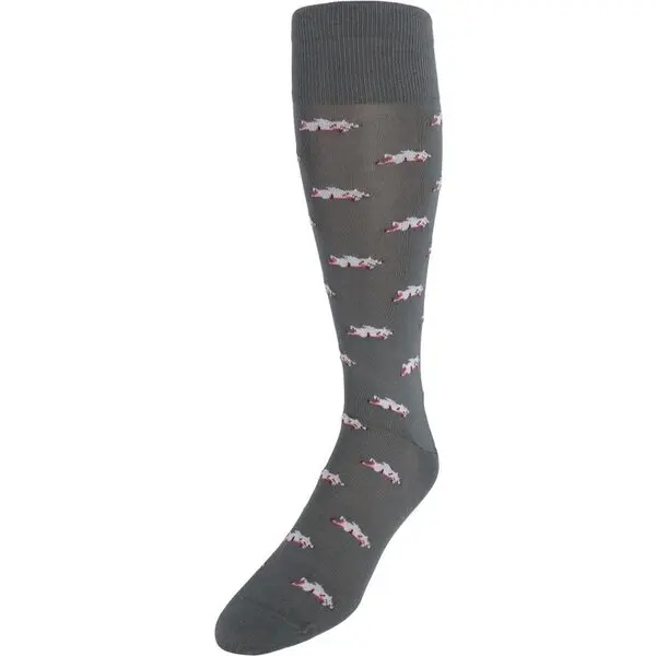 Trafalgar Penelope's Flying Pigs Over-the-calf Mercerized Cotton Novelty Socks - Grey