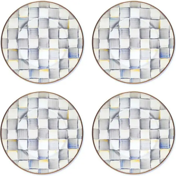 MACKENZIE-CHILDS Sterling Check® Set Of 4 Salad Plates - Grey/ White