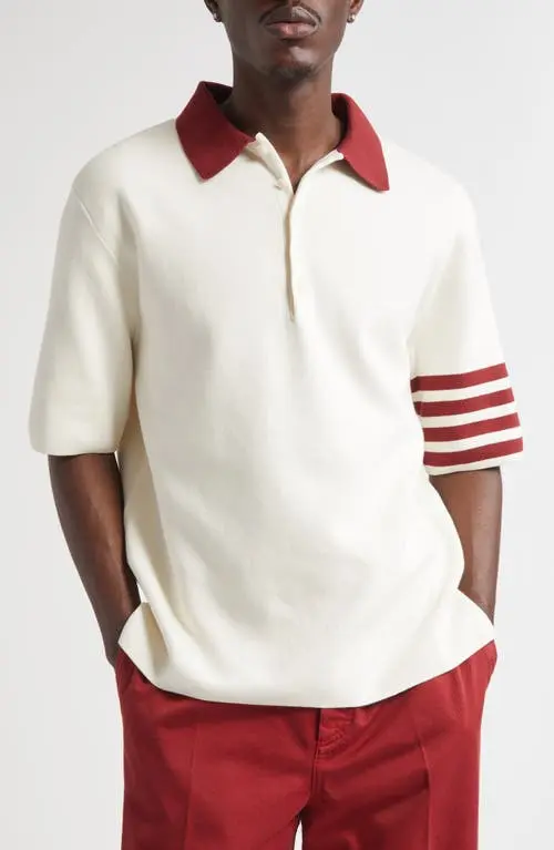 Thom Browne Rugby Fit 4-bar Milano Stitch Short Sleeve Polo Sweater - White
