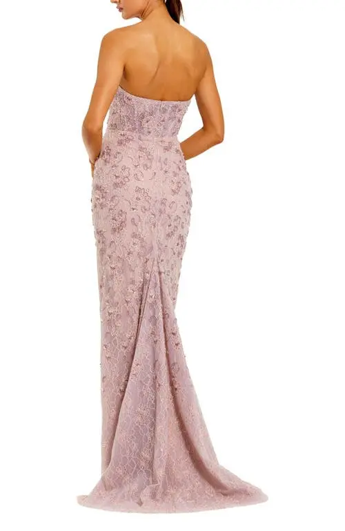 Mac Duggal Beaded Strapless Bustier Gown With Cape - Rose