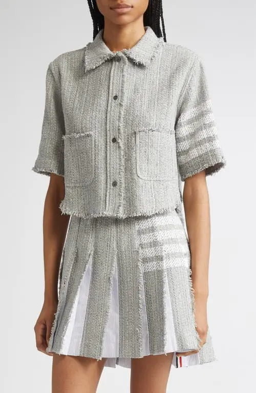 Thom Browne 4-bar Short Sleeve Eyelash Tweed Crop Shirt Jacket