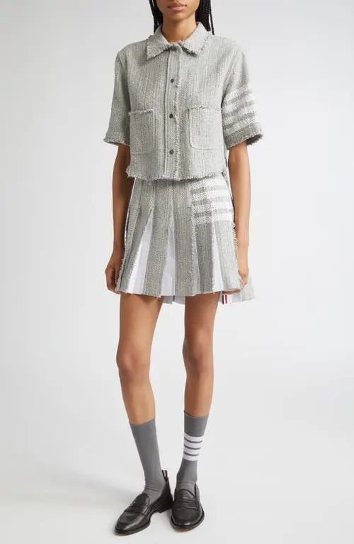 Thom Browne 4-bar Short Sleeve Eyelash Tweed Crop Shirt Jacket