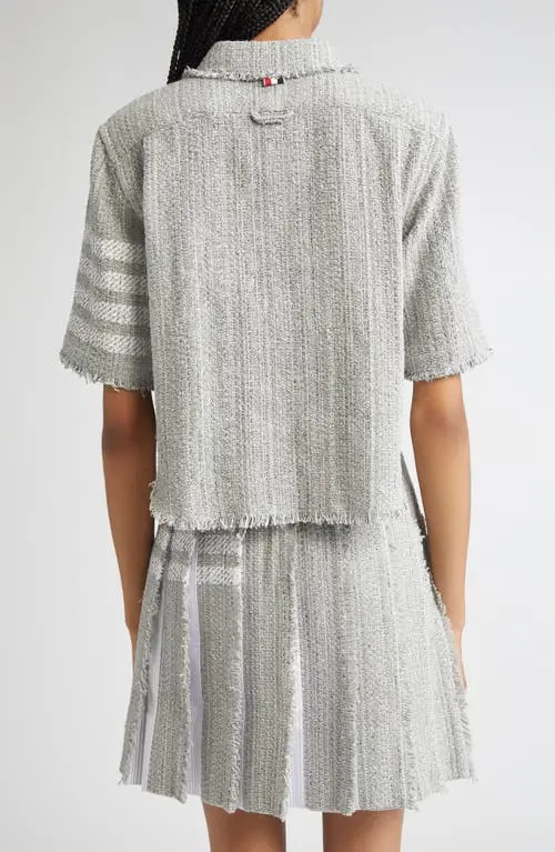Thom Browne 4-bar Short Sleeve Eyelash Tweed Crop Shirt Jacket