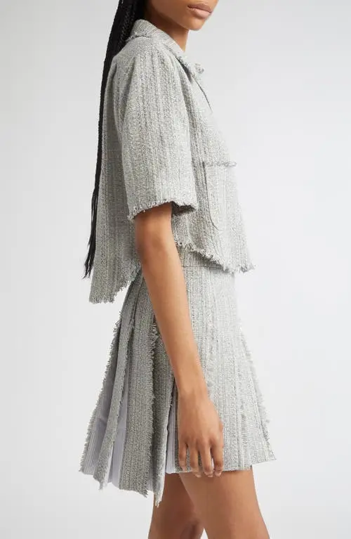 Thom Browne 4-bar Short Sleeve Eyelash Tweed Crop Shirt Jacket