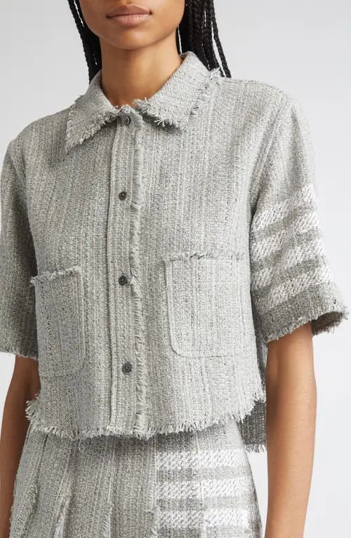Thom Browne 4-bar Short Sleeve Eyelash Tweed Crop Shirt Jacket