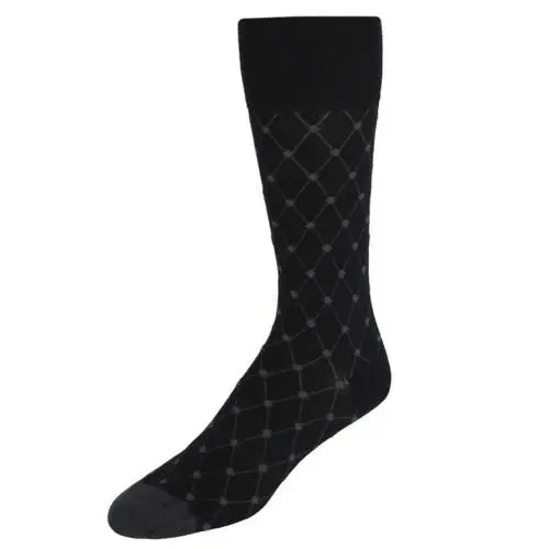 Trafalgar Ciel Diamond Patterned Merino Wool Mid-calf Socks - Black And Charcoal