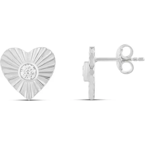 SHYMI Fluted Heart Cubic Zirconia Stud Earrings - Silver