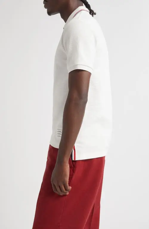 Thom Browne Stripe Trim Waffle Stitch Polo