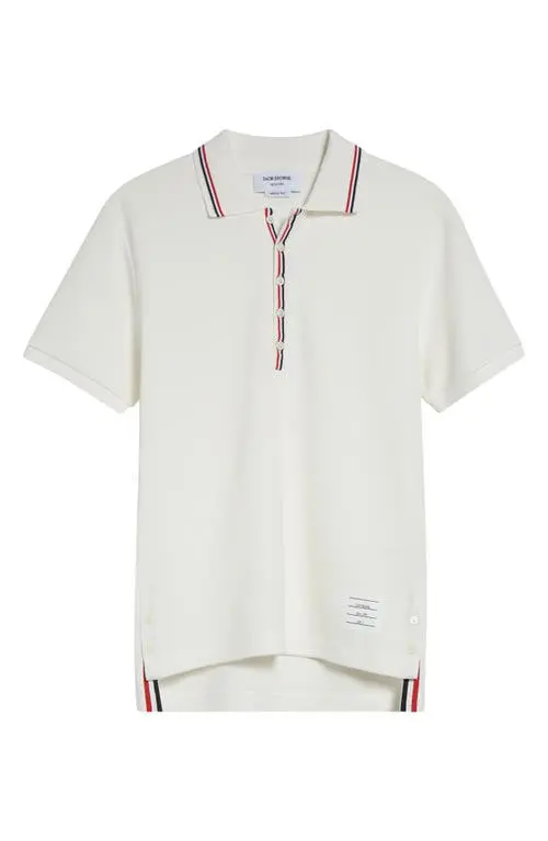 Thom Browne Stripe Trim Waffle Stitch Polo