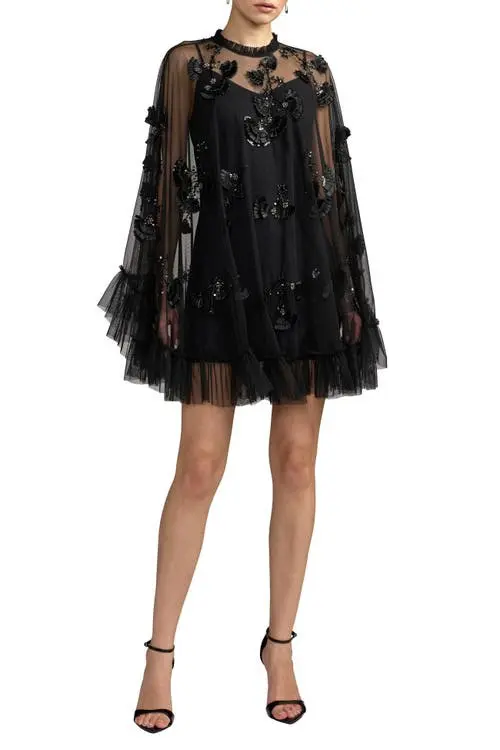 Mac Duggal Embellished Long Sleeve Mini Dress - Black