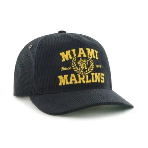 '47 Miami Marlins Laurus Corduroy Hitch Snapback Hat - Black