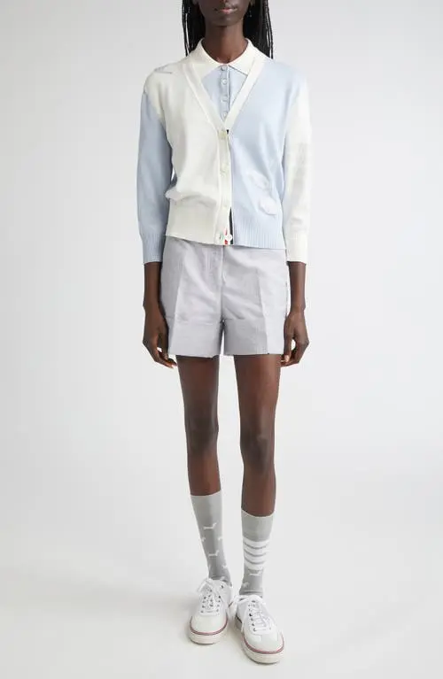Thom Browne 4-bar Feather Intarsia Three Quarter Sleeve Cardigan