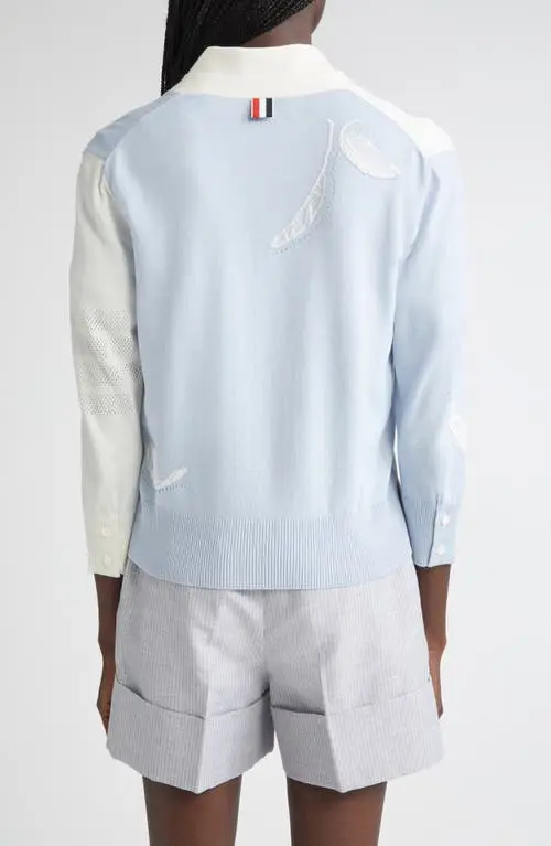 Thom Browne 4-bar Feather Intarsia Three Quarter Sleeve Cardigan