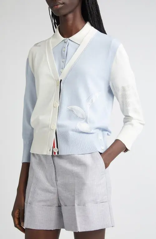 Thom Browne 4-bar Feather Intarsia Three Quarter Sleeve Cardigan