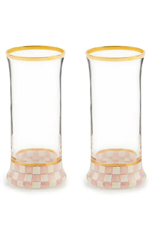 MACKENZIE-CHILDS Rosy Check Set Of 2 Highball Glasses - Pink/white
