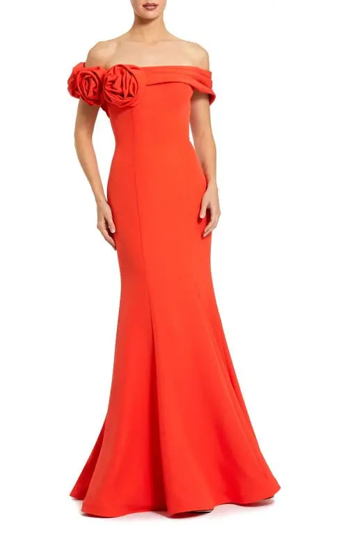 Mac Duggal Off The Shoulder Crepe Mermaid Gown - Cayenne