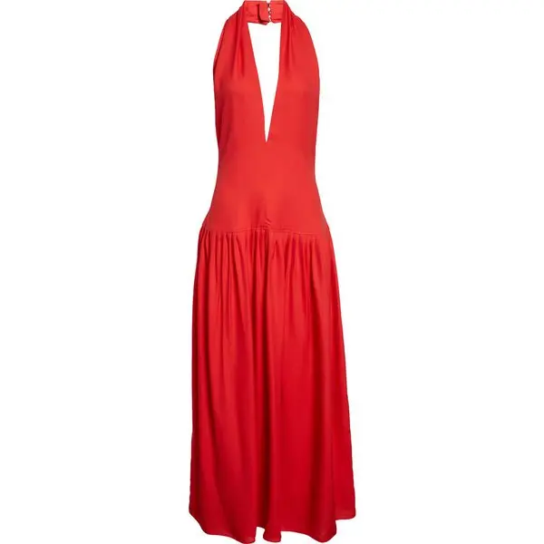 Proenza Schouler Tala Drop Waist Halter Maxi Dress - Tomato
