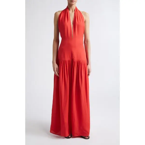Proenza Schouler Tala Drop Waist Halter Maxi Dress - Scarlet