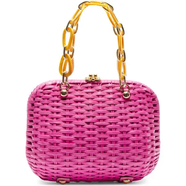 FRANCES VALENTINE Wicker Basket Top Handle Bag - Pink