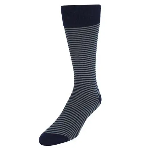 Trafalgar Carvel Striped Patterned Mid-calf Socks - Navy Blue And Grey Stripes