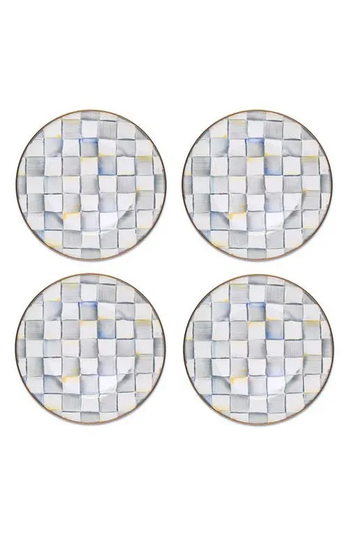 MACKENZIE-CHILDS Sterling Check® Set Of 4 Dinner Plates - Grey/ White