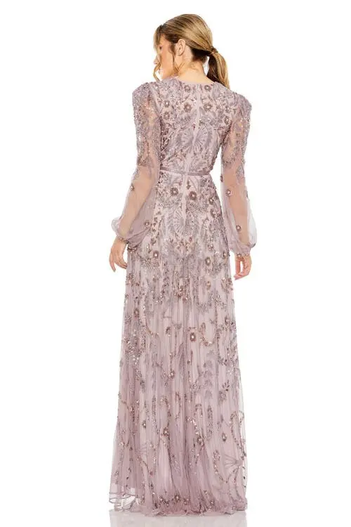 Mac Duggal Embellished A-line Gown With Puff Sleeves